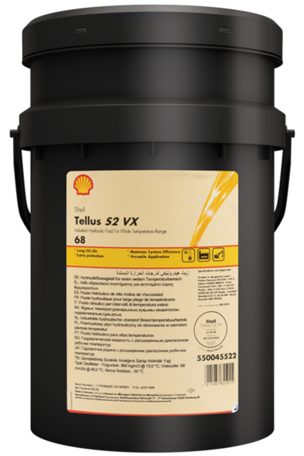 Huile hydraulique SHELL TELLUS S2 VX 68 Bidon 20L