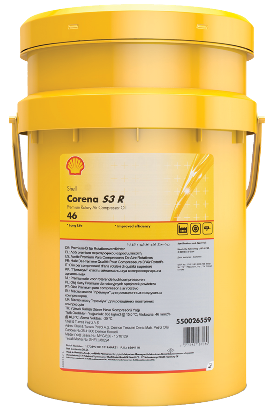 Huile compresseur SHELL CORENA S3 R 46 Bidon 20L